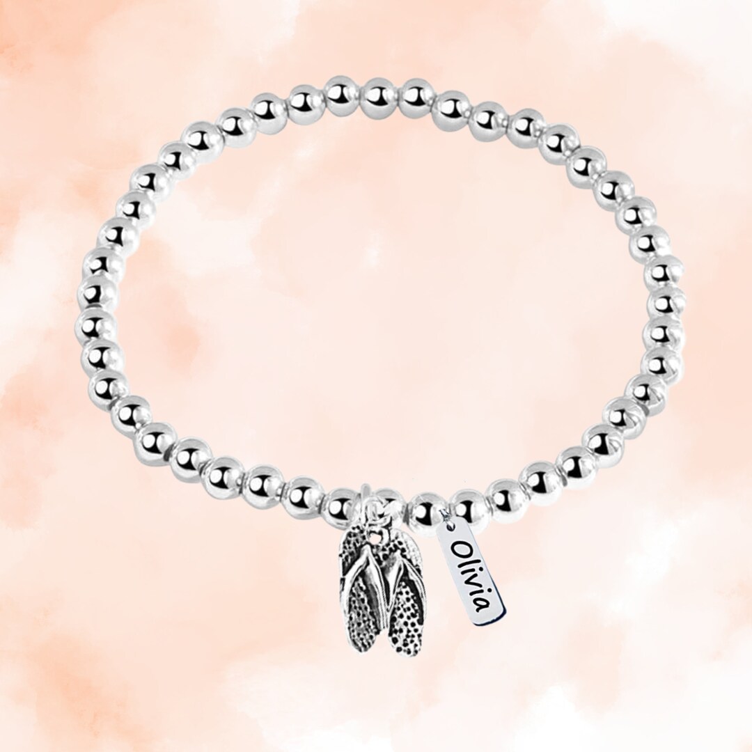 Personalized Flip Flop Beaded Bracelet With Engraving Tag Charm, Flip ...