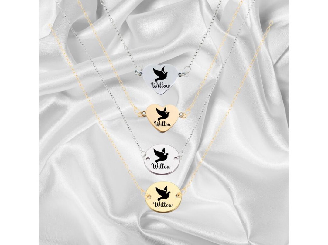 Personalized Dove Necklace, Dove Gift, Custom Engraved Bar Necklace ...