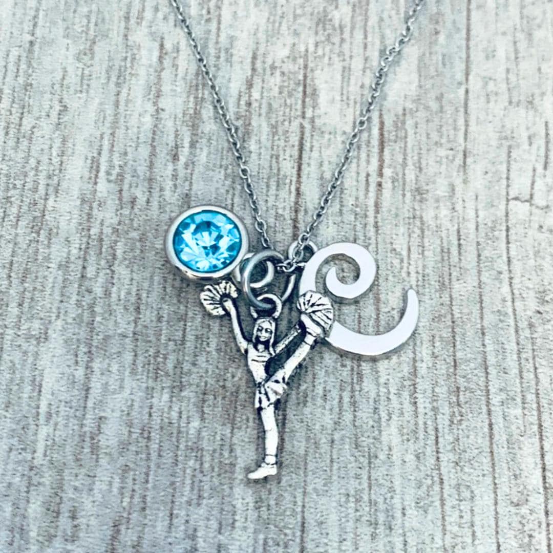 Personalized Cheer Birthstone and Letter Charm Necklace, Girls ...