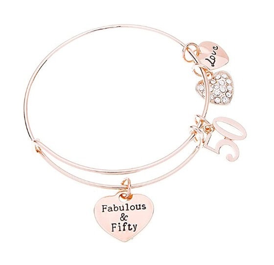 50th Birthday Charm Bracelet Rose Gold Fabulous and Fifty - Etsy