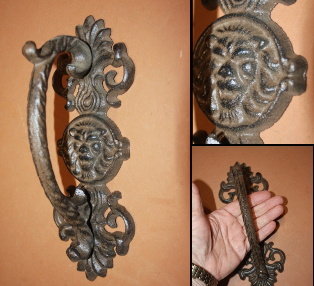 Large Orante Lion's Head Handles Pulls Hardware Solid Cast Iron 3-D ...