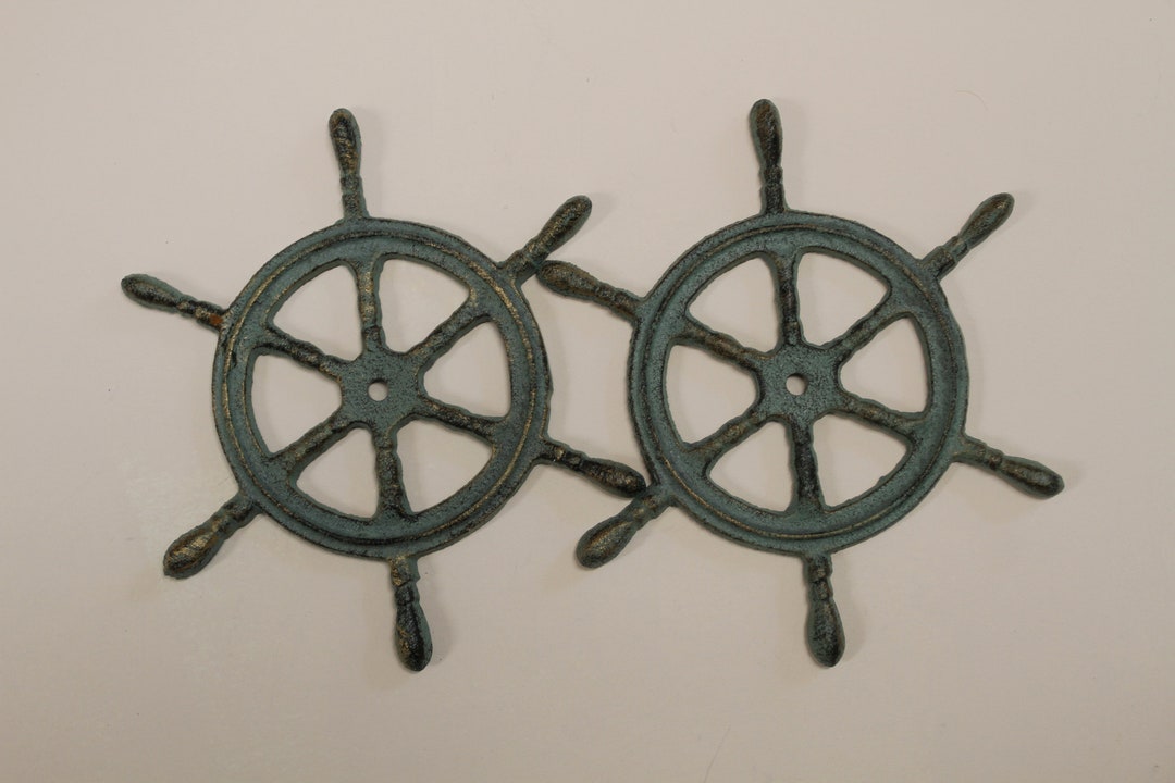 Mariner Boathouse Wall Decor Ships Wheel / Helm Wall Plaques Set, Cast ...