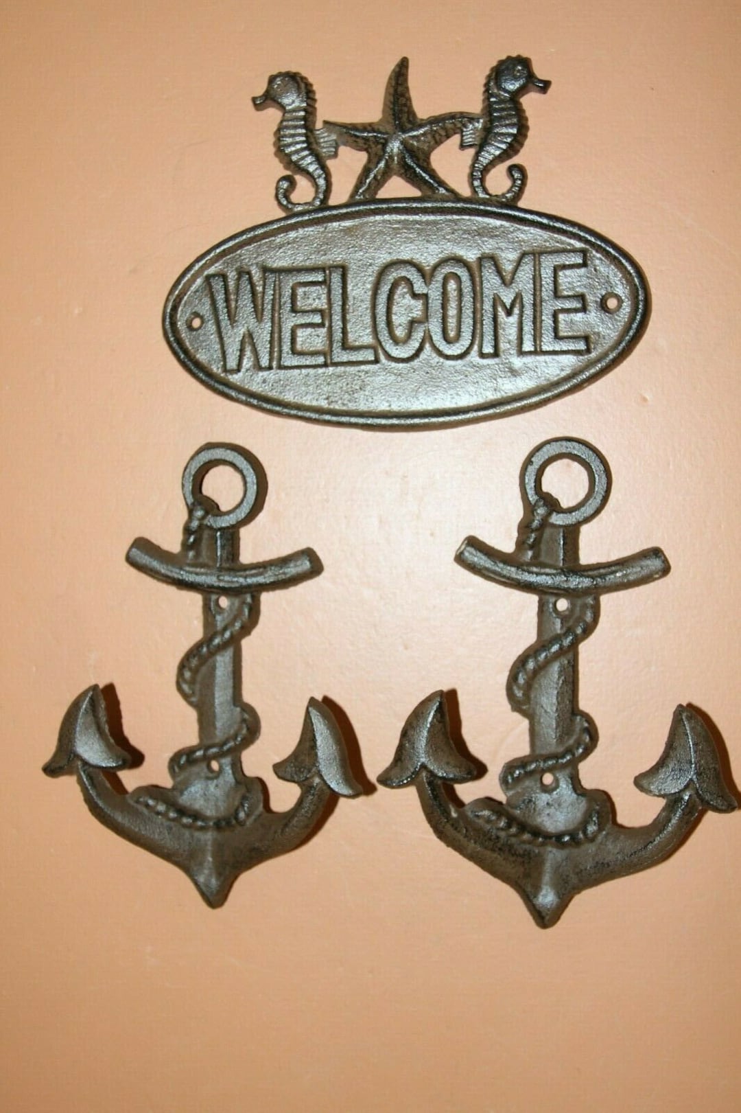 MARITIME GIFT, Beach Decor, Welcome Plaque and 2 Large Anchor Wall ...