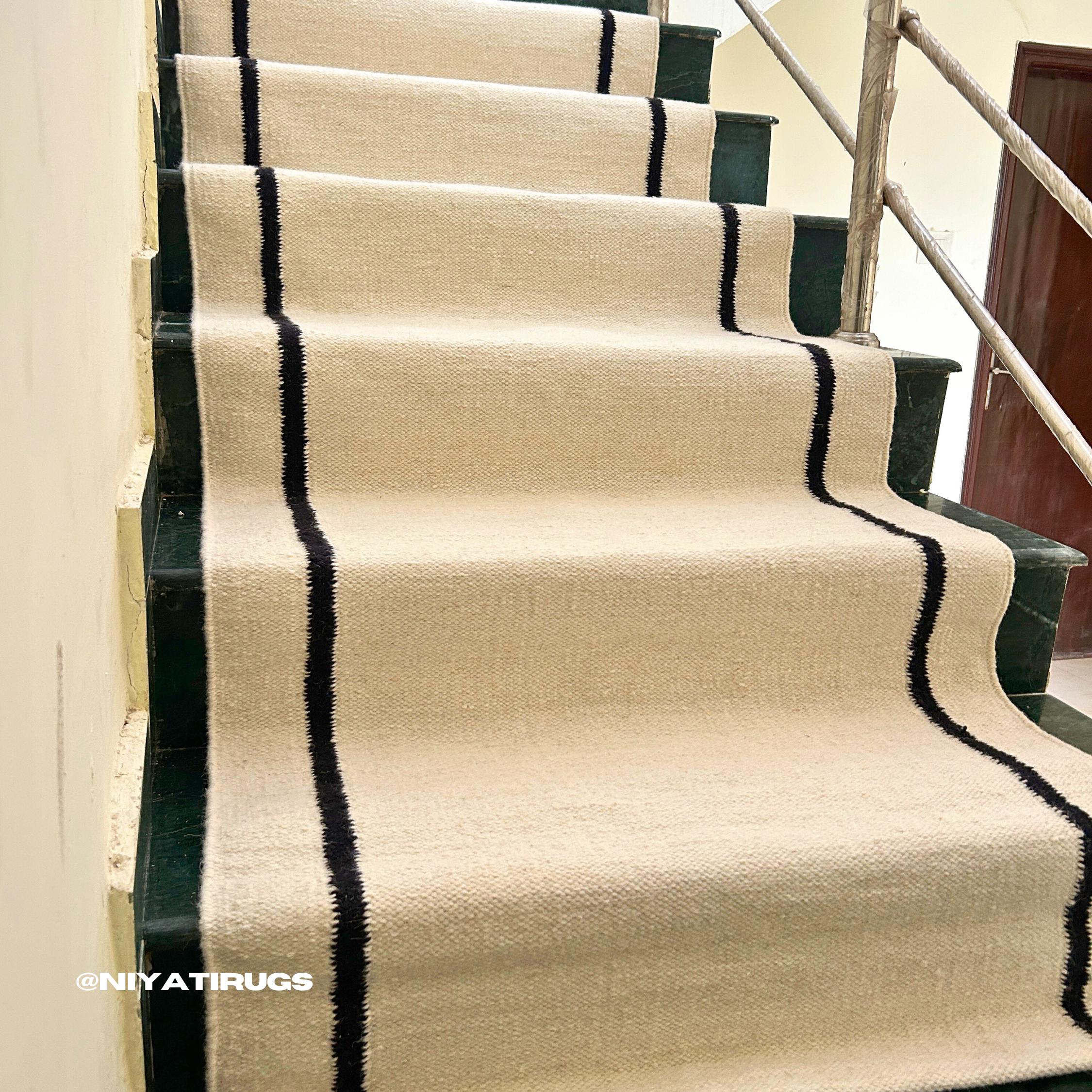 Minimalistic White Runner, Handmade Wool Staircase Runner, Modern White ...