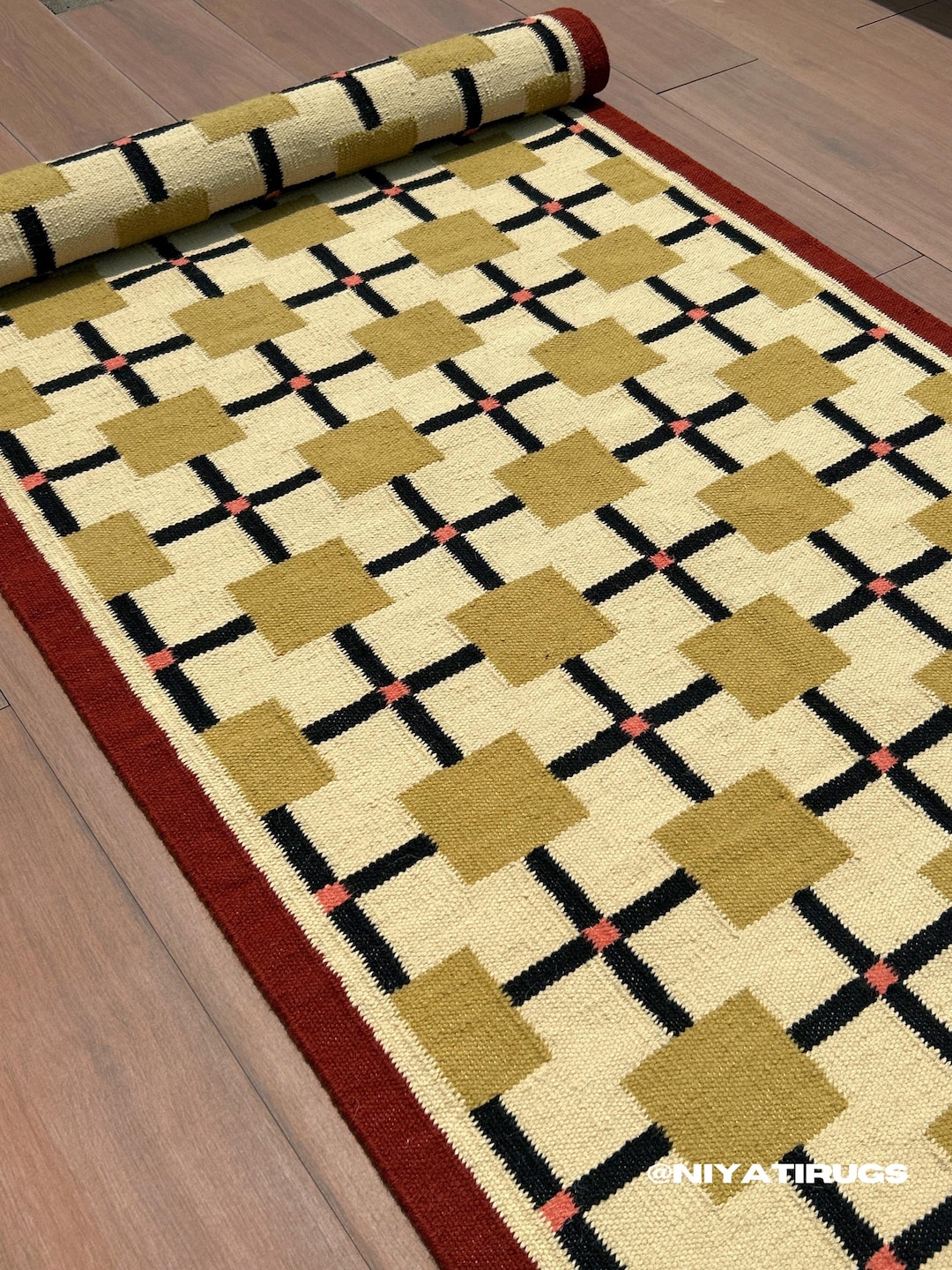 Swedish Wool Runner : Handwoven Geometric Kilim Wool Runner - Neutral ...