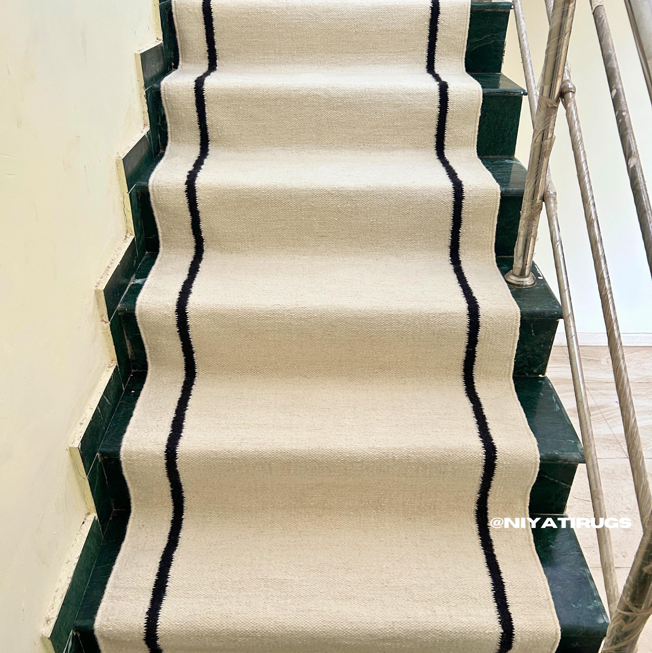 Minimalistic White Runner, Handmade Wool Staircase Runner, Modern White ...