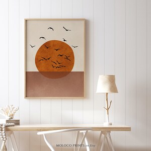 Abstract Boho Birds Sun Ocean Prints, Printable Wall Art, Sunset ...
