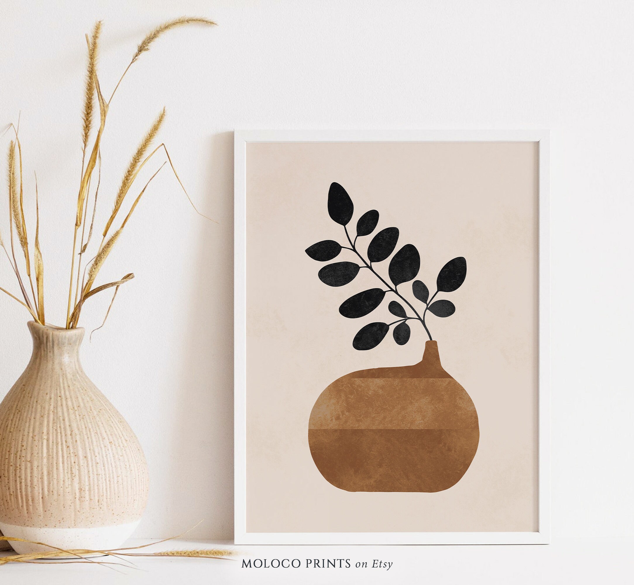 Abstract Boho Pot Plant Printable Wall Art Instant Digital | Etsy