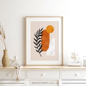 Abstract Boho Leaf Sun, Geometric Printable Wall Art, Neutral Boho Decor, Instant Digital ...