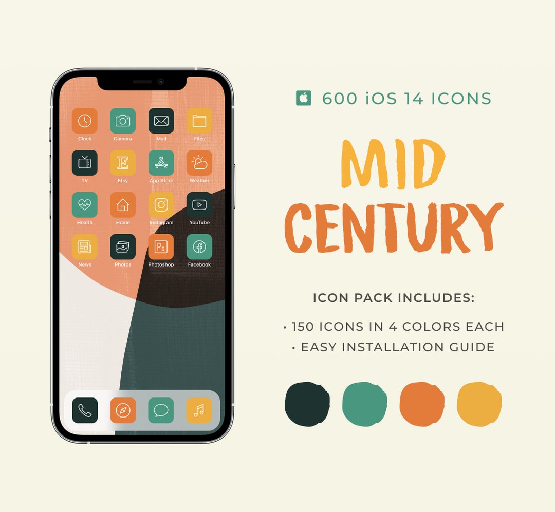Mid Century Modern - 600+ Ios 14 App Icons, Teal Aesthetic, iPhone iPad ...