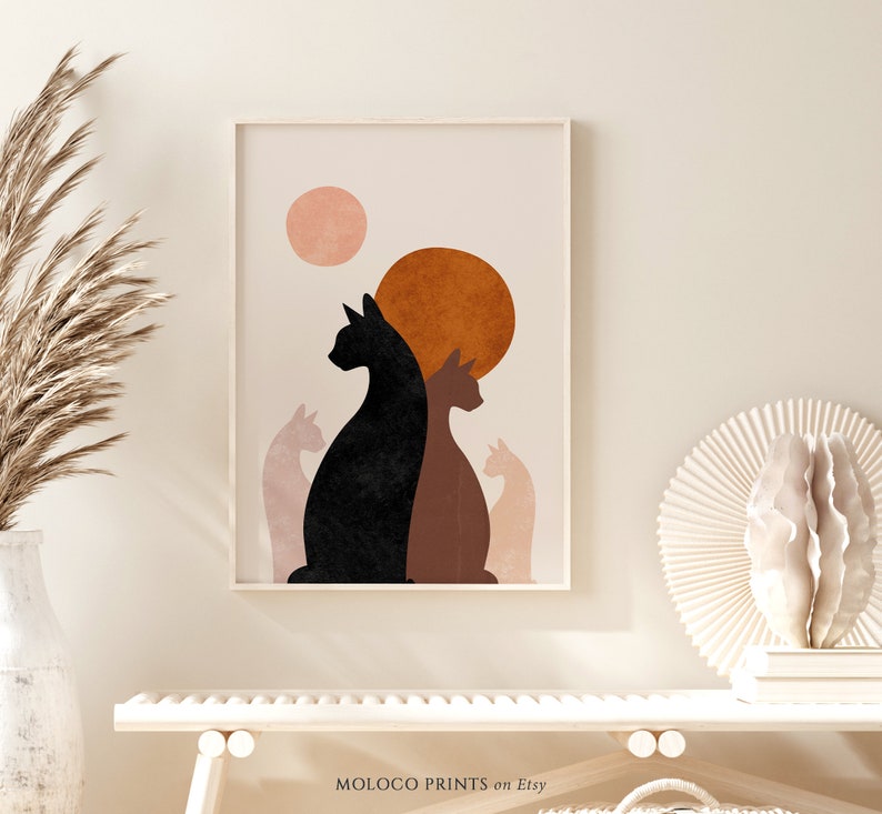 Abstract Boho Cats Print Printable Wall Art Nursery Cat - Etsy