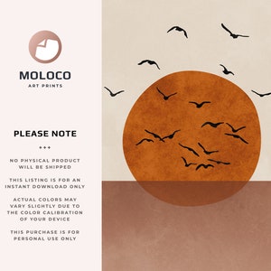 Abstract Boho Birds Sun Ocean Prints, Printable Wall Art, Sunset ...