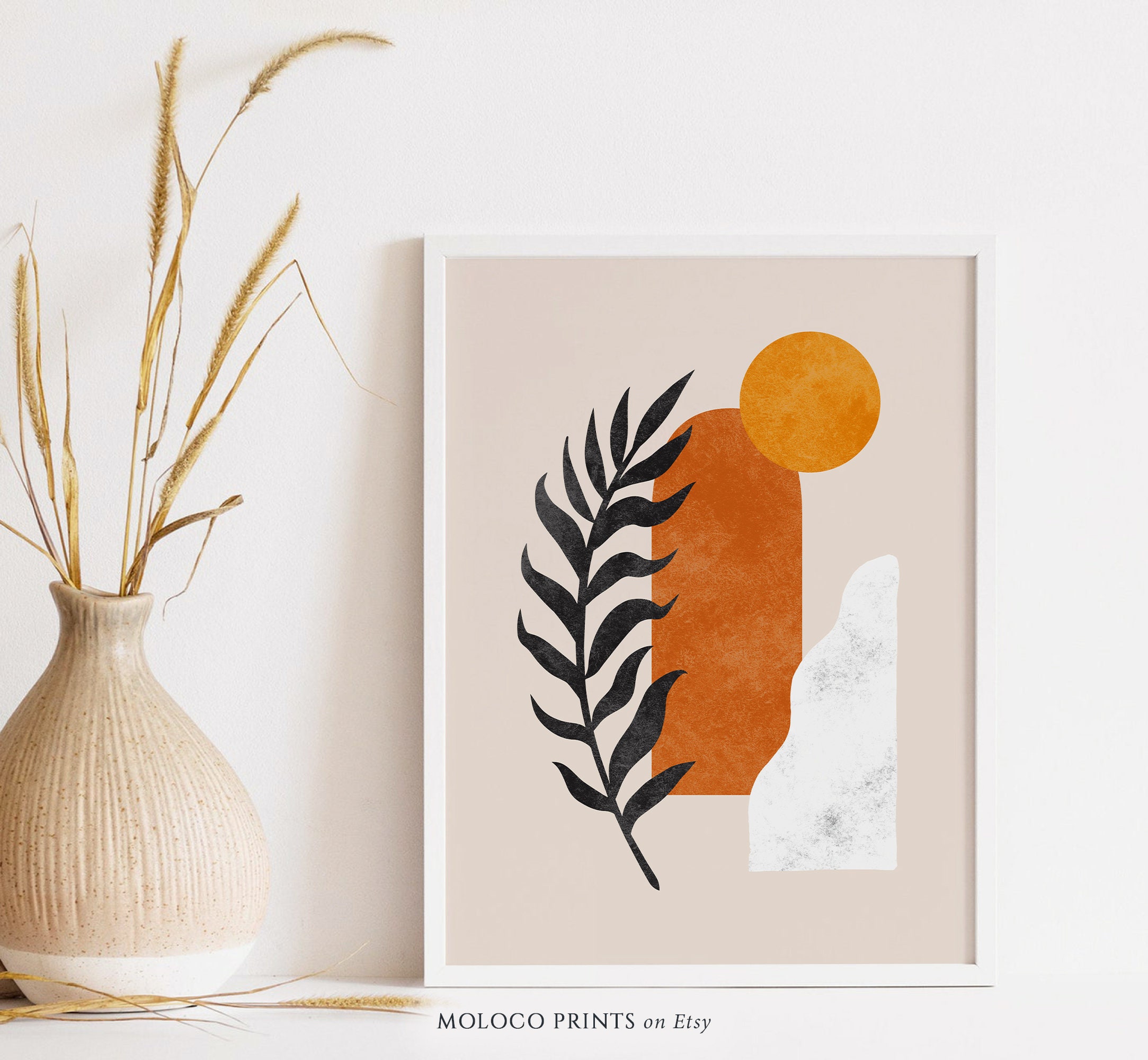Abstract Boho Leaf Sun Geometric Printable Wall Art Neutral | Etsy
