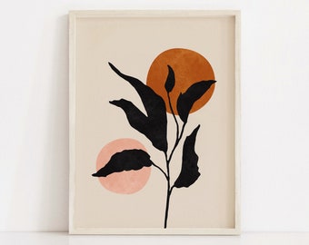 Abstract Boho Leaf Sun Geometric Printable Wall Art Neutral | Etsy