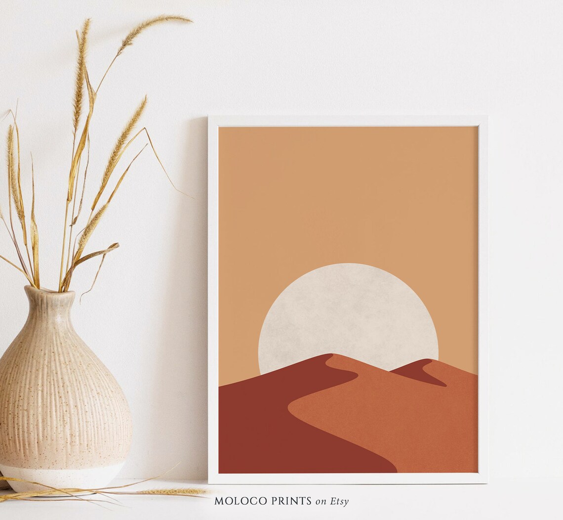 Abstract Desert Print Neutral Wall Sun Art Warm Color Mid | Etsy