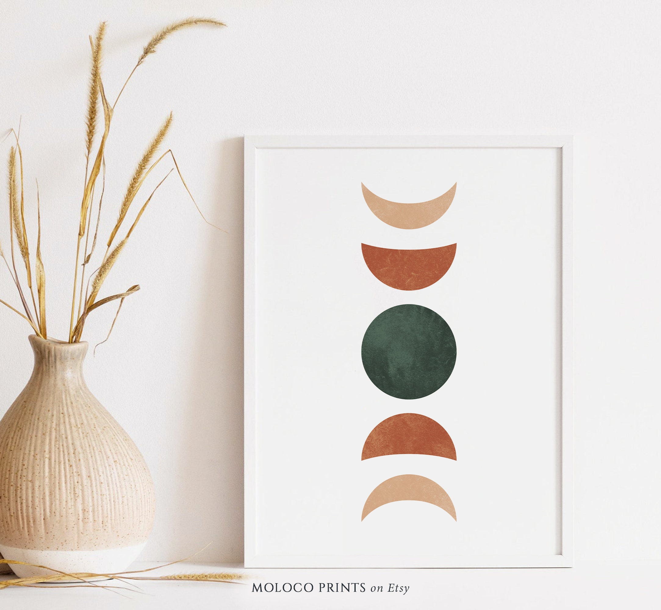 Abstract Moon Phases Geometric Printable Wall Art Neutral | Etsy