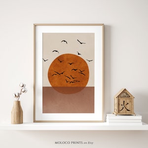 Abstract Boho Birds Sun Ocean Prints, Printable Wall Art, Sunset ...