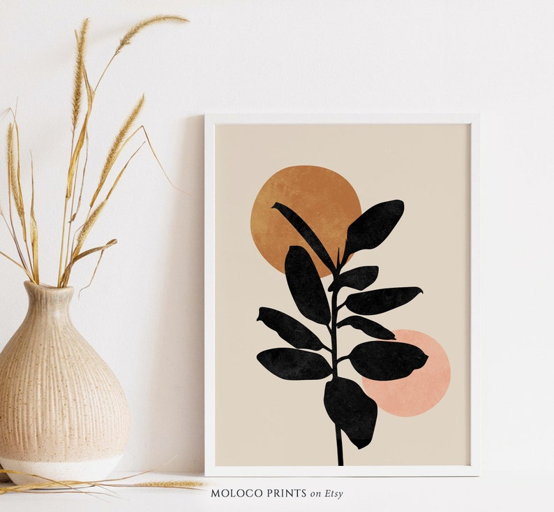 Abstract Leaf Plant Geometric Printable Wall Art Neutral - Etsy UK