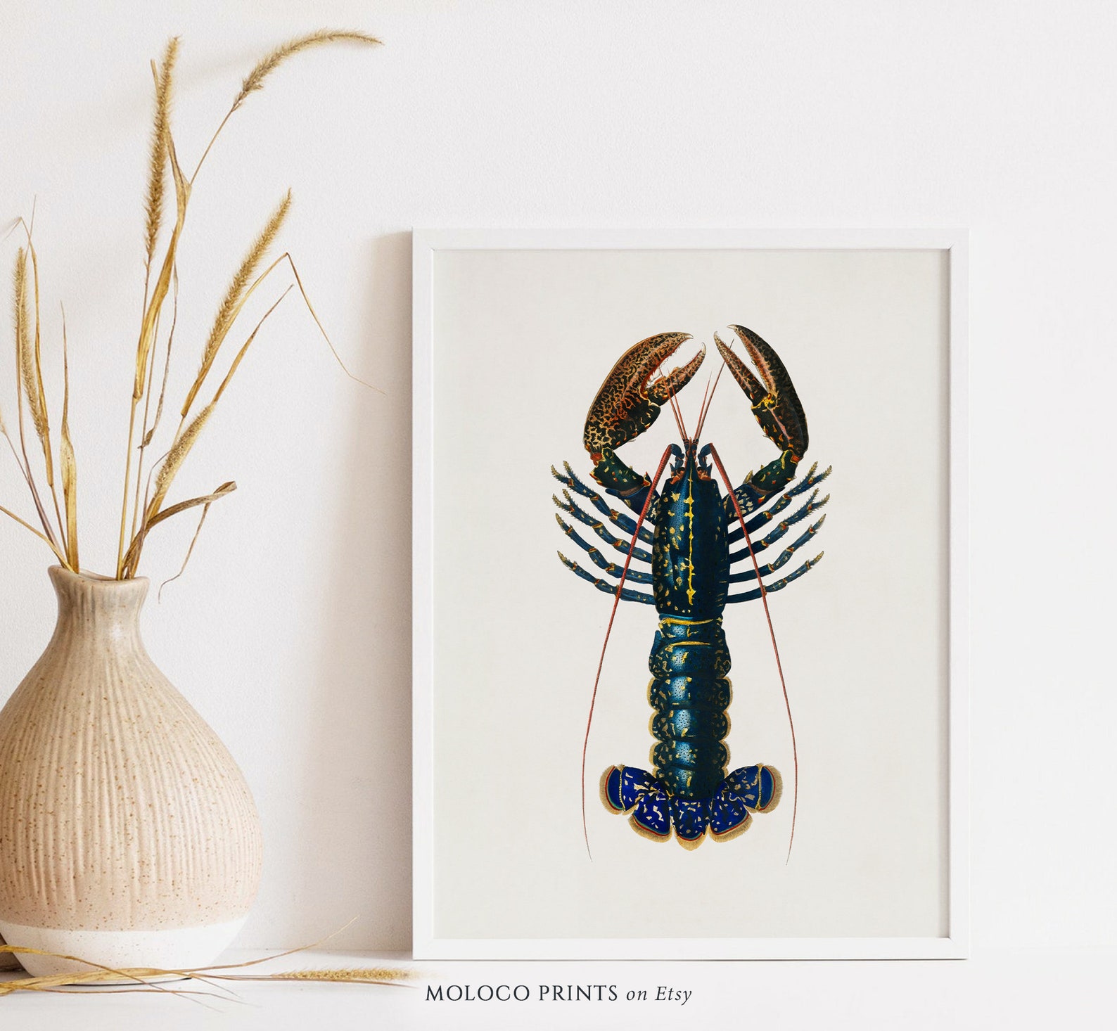Blue Lobster Vintage Animal Print Coastal Poster Printable | Etsy