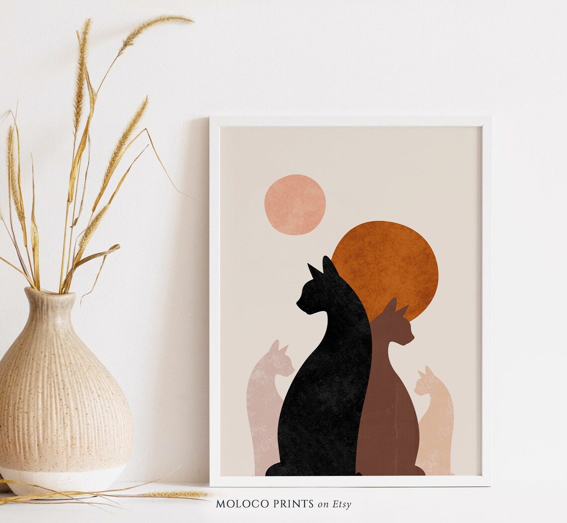 Abstract Boho Cats Print Printable Wall Art Nursery Cat | Etsy