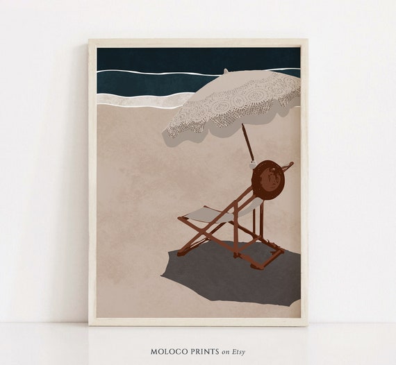 Beach Sunbed Print Vintage Nautical Coastal Poster Printable - Etsy