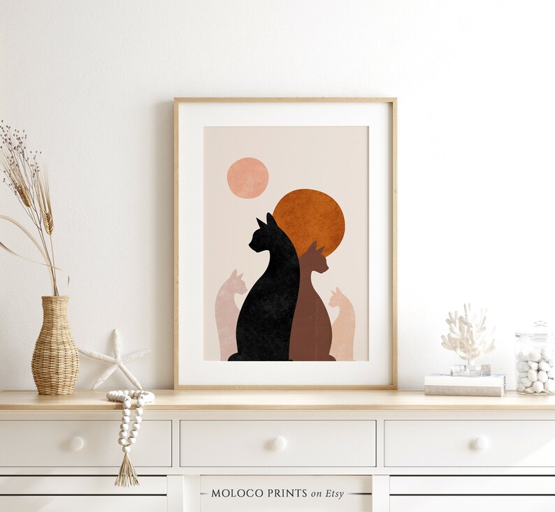 Abstract Boho Cats Print Printable Wall Art Nursery Cat | Etsy