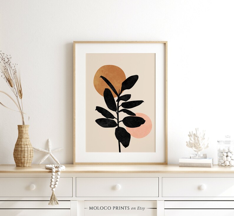 Abstract Leaf Plant Geometric Printable Wall Art Neutral - Etsy UK