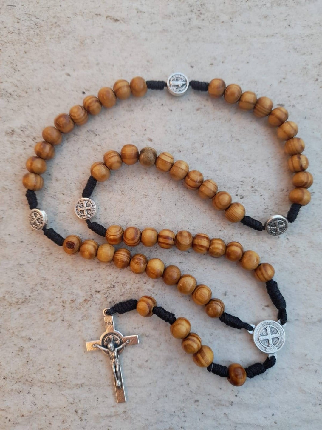 Olive Wood Rosary, Wooden Benedict Rosary, Wooden Rosary on Cord ...
