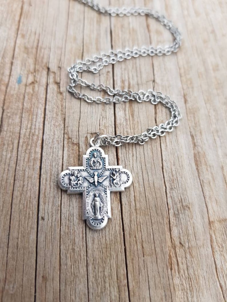 Four Way Cross Pendant Necklace, Silver Tone Cross on Chain, 4 Way ...
