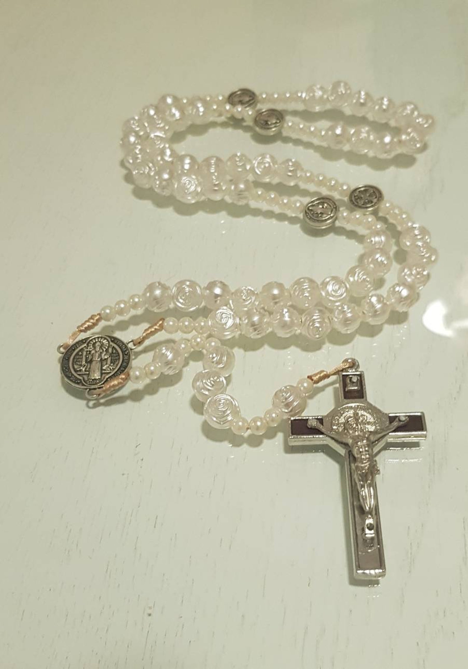 White Wall Rosary Saint Benedict, Bigger Beads Rosary, Medjugorje ...