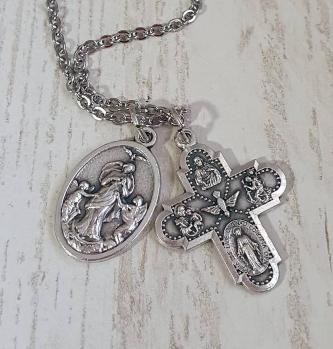 Catholic Medal Pendants, Stainless Steel Necklace With Saints,four Way ...