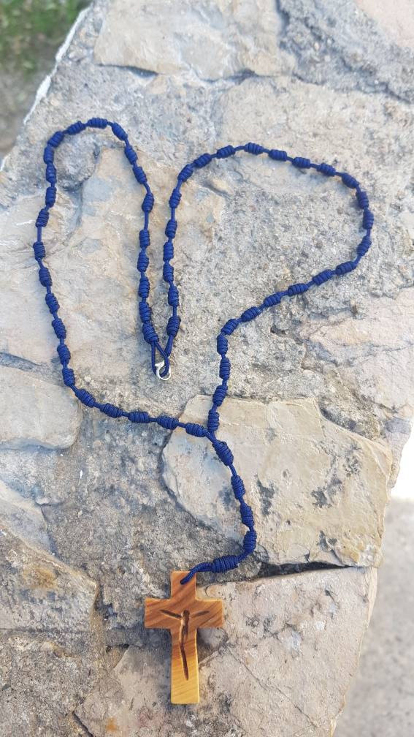 Knotted cord rosary simple rosary for men or women wooden | Etsy