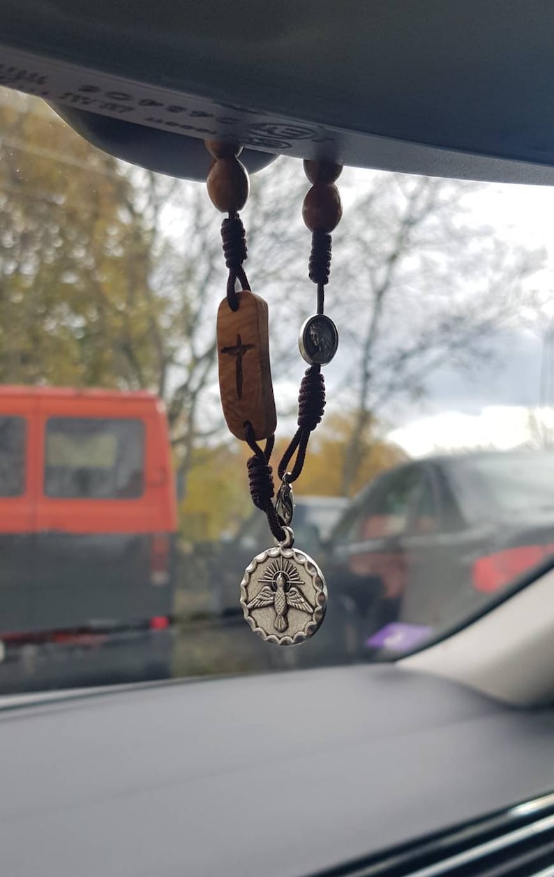 Handmade Auto Rosary Holy Spirit Medal on Car Rosary Mens | Etsy