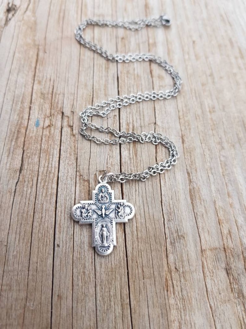 Four Way Cross Pendant Necklace, Silver Tone Cross on Chain, 4 Way ...