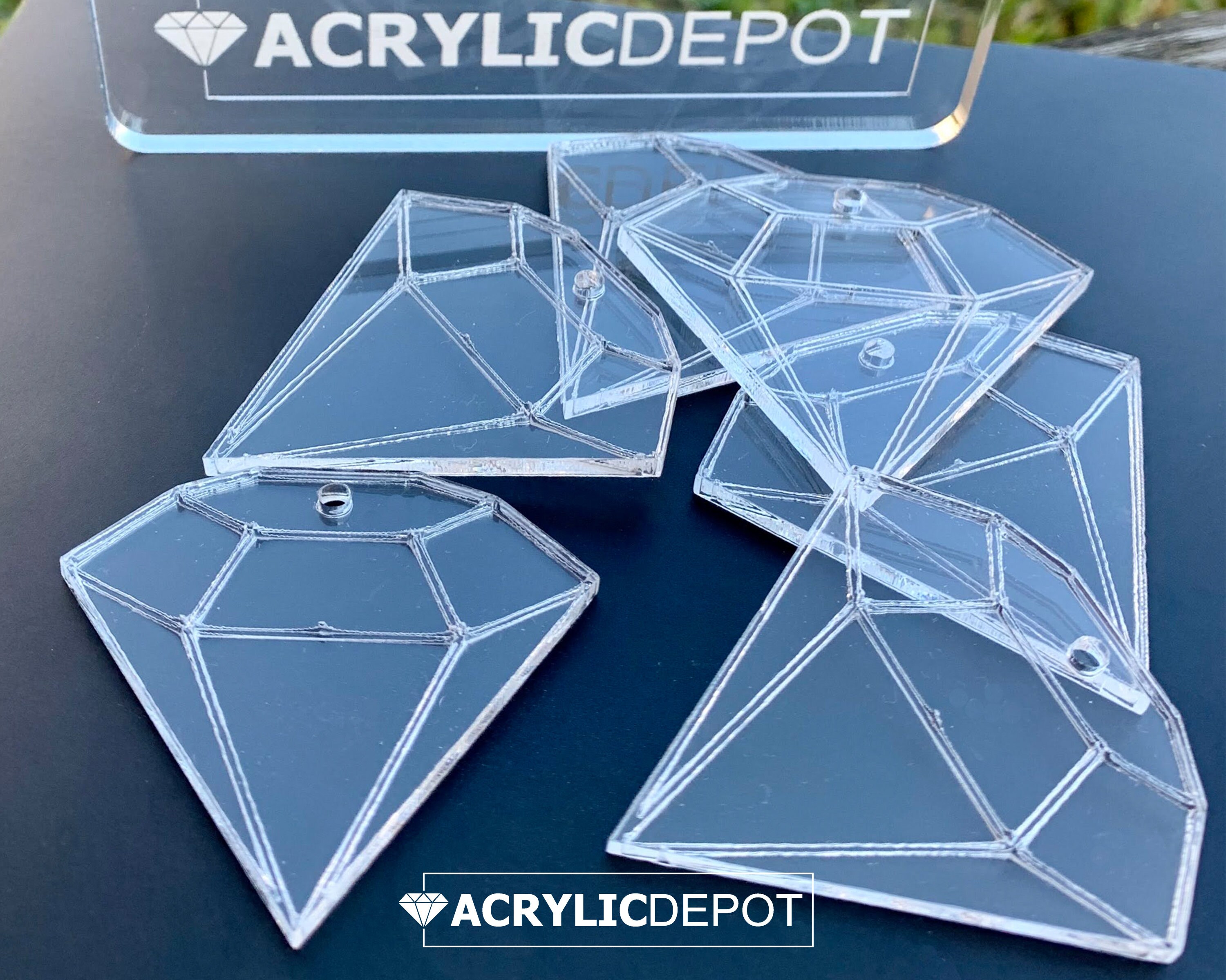DIAMOND Shaped Clear Acrylic Blanks, Cutouts, W/ Diamond Accent Lines ...