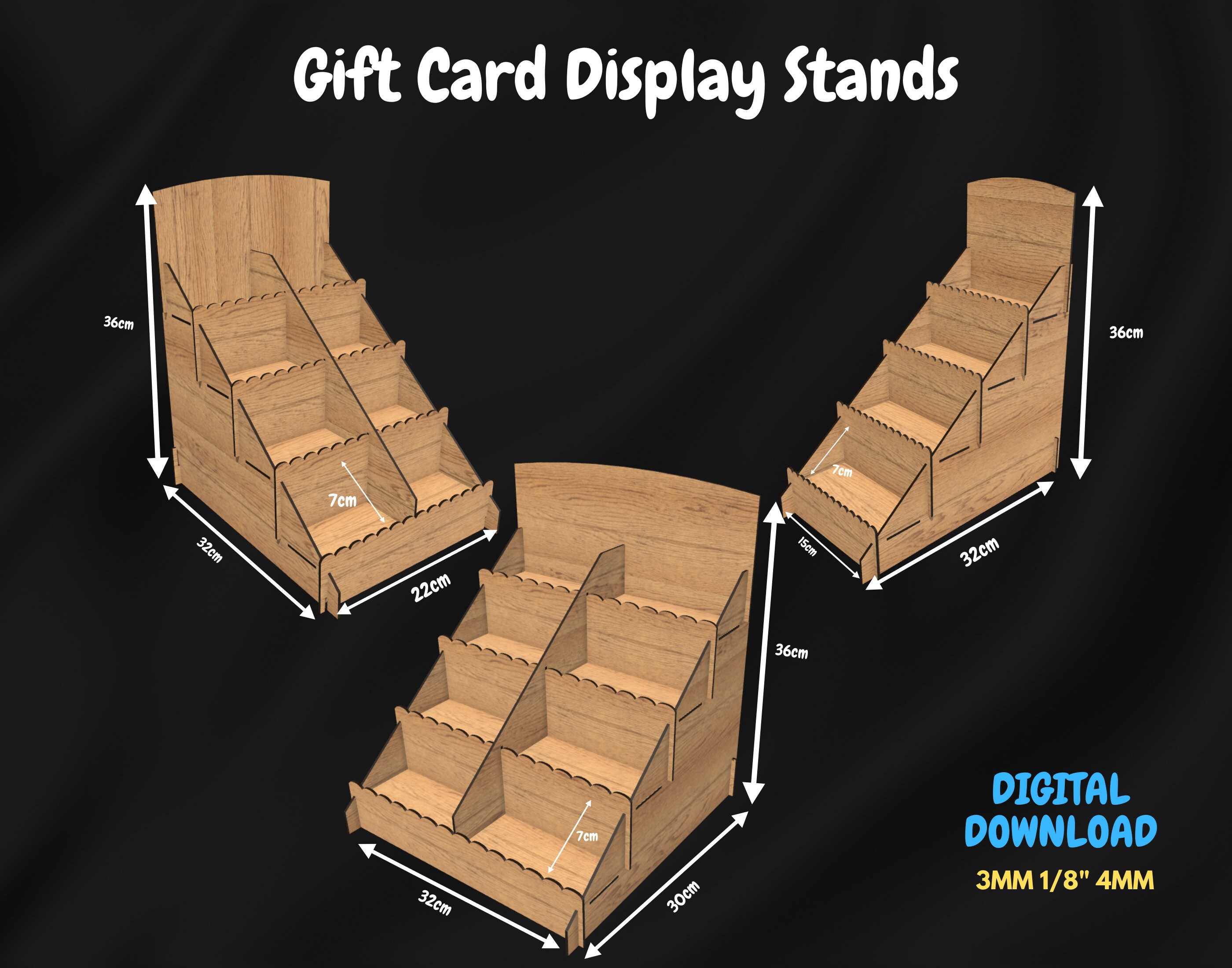 SVG Laser Cut Files for 4-tier Gift Card Display Stand Multi-purpose ...