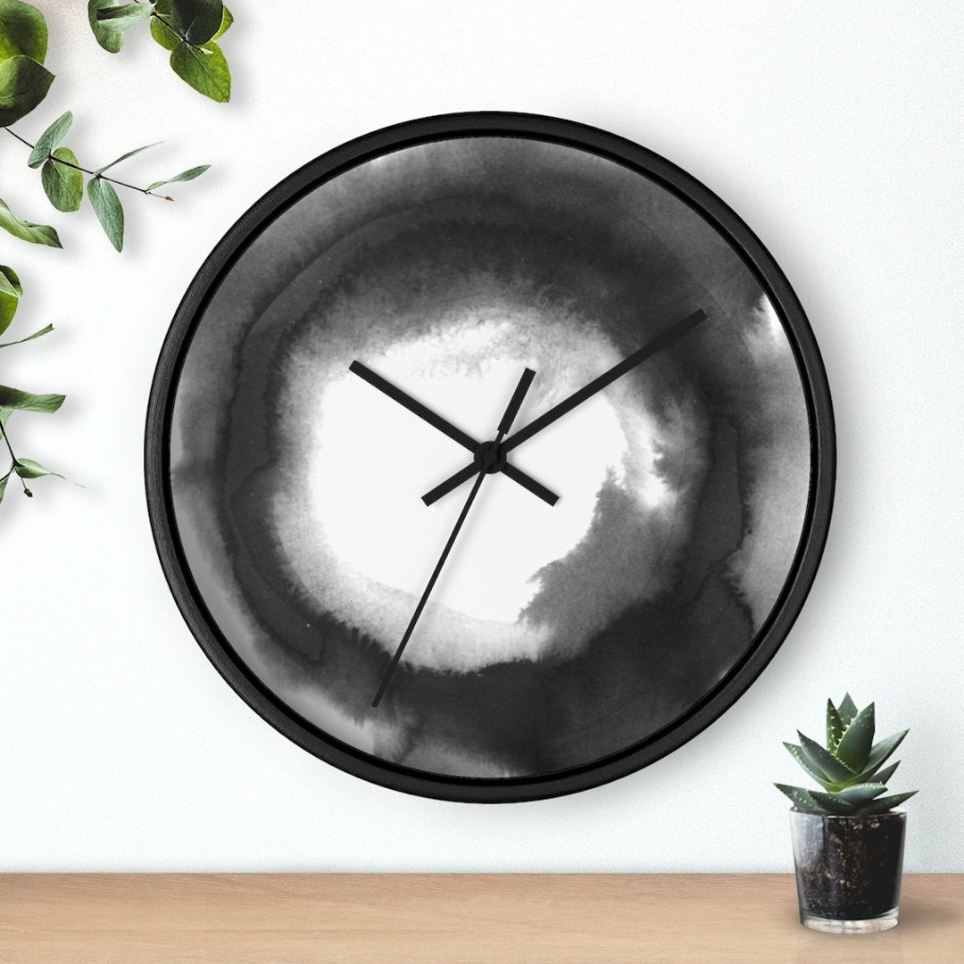 Black and White Wall Clock, Modern Wooden Wall Clock, Boho Tie-dye ...