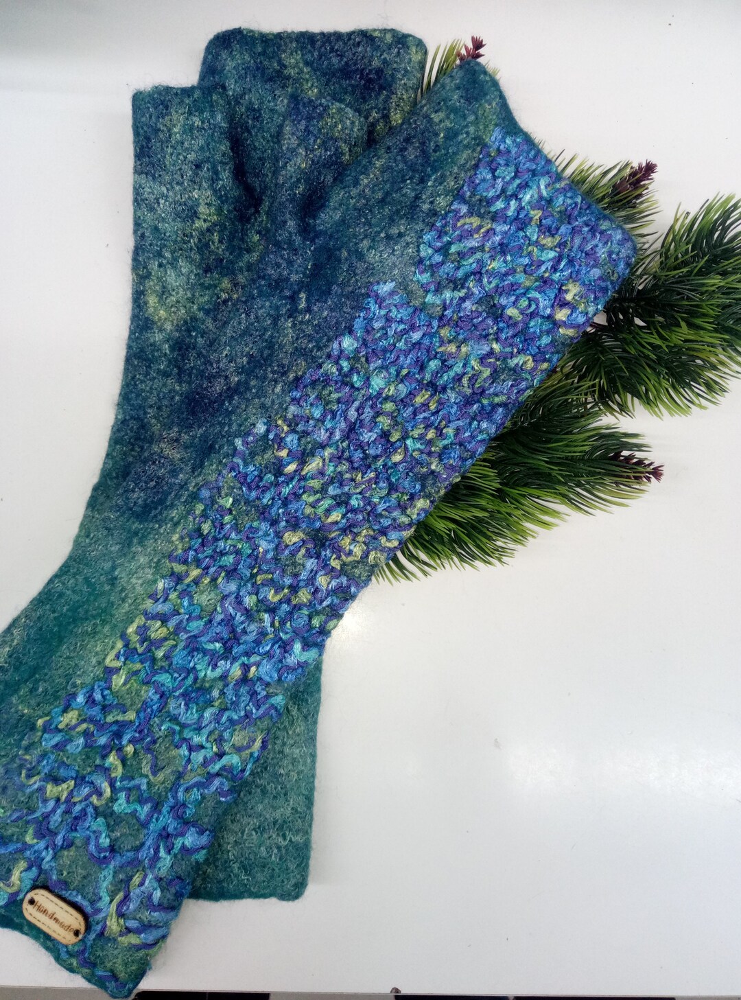 Felted Mittens, Women's Woolen Mitts Fingerless Teal Color, Winter Gift ...
