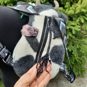 Backpack in the Form of a Cow. Black and White Felted Wool Backpack. A ...