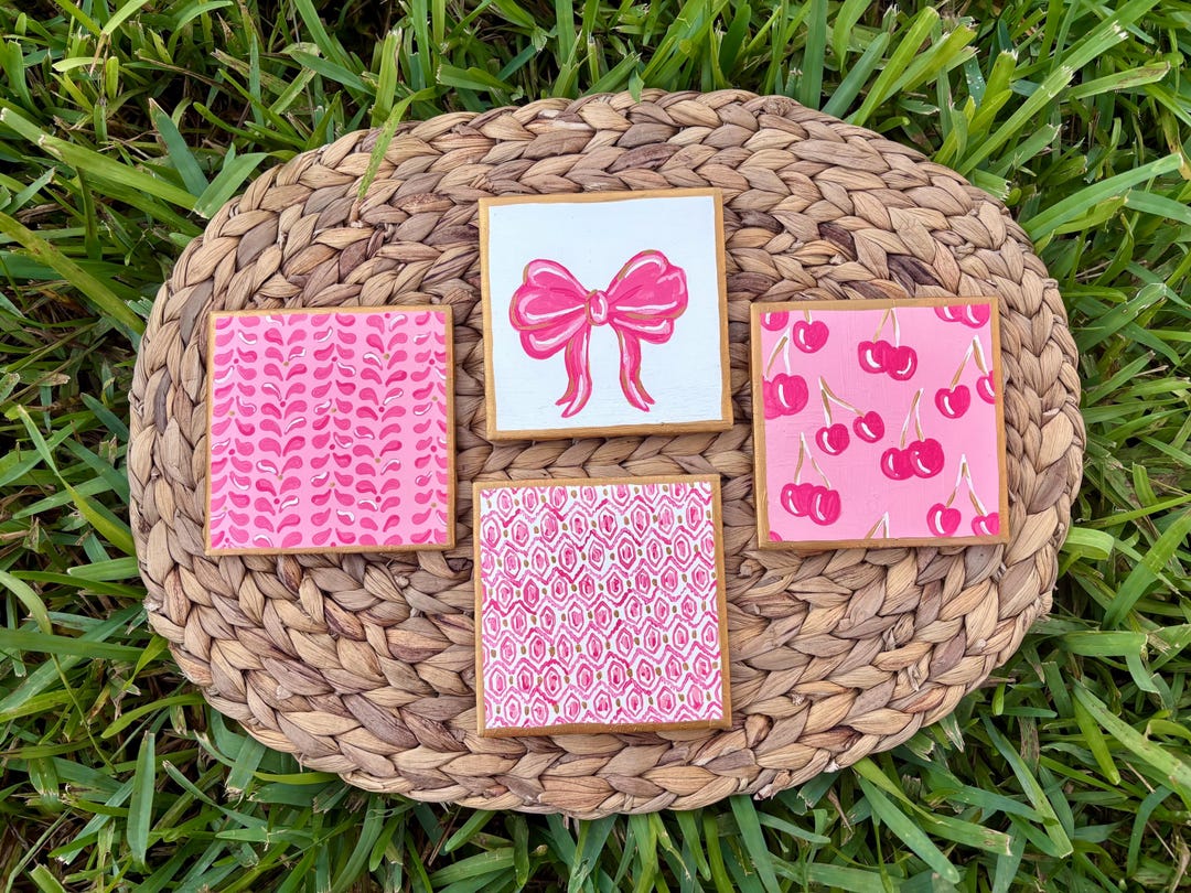Pink Hand-painted Tile Coaster Set – Set of 4 - Etsy