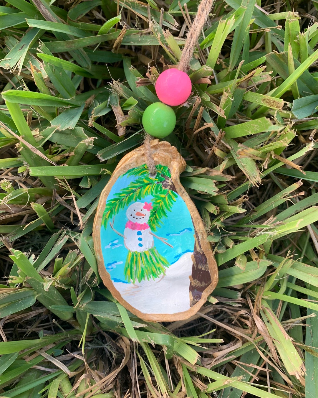 Customizable Hula Snowman Painted Oyster Ornament - Etsy