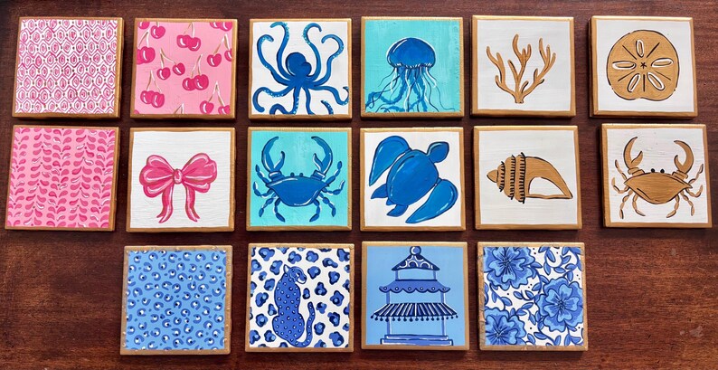 Blue Coastal Hand-painted Tile Coaster Set – Set of 4 - Etsy