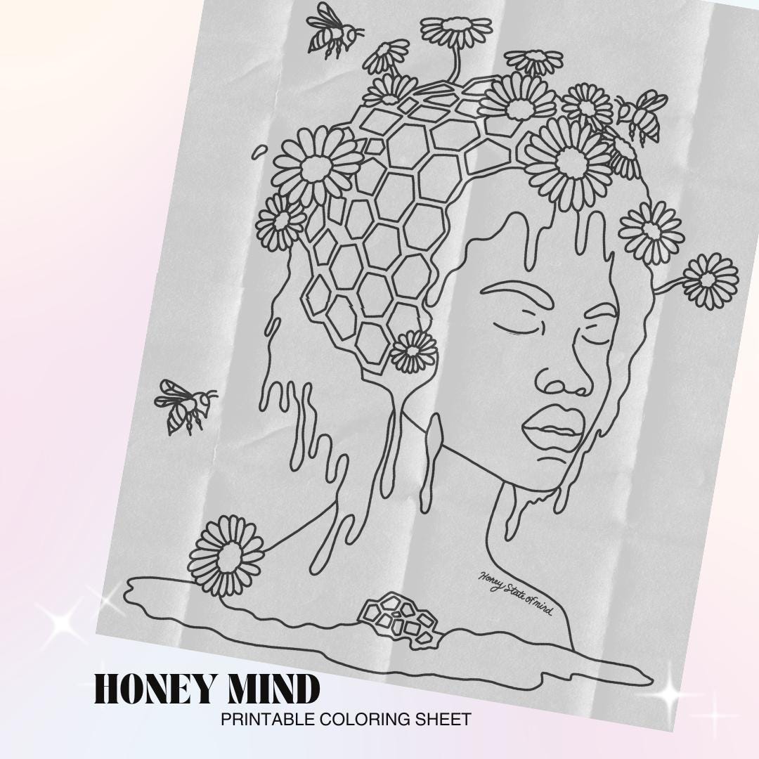 Printable Honey Mind Coloring Sheet, Adult Coloring Pages, Coloring ...