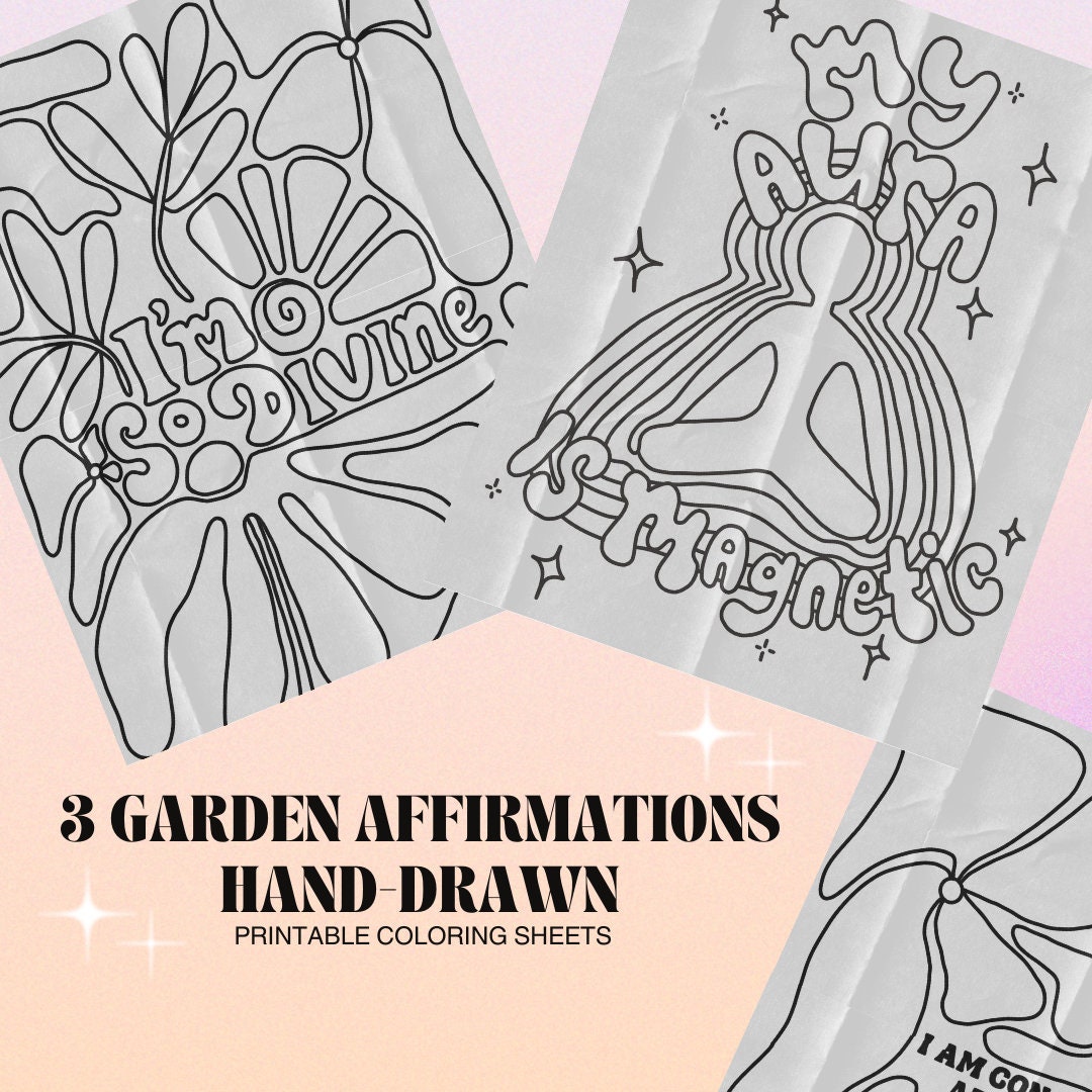 Printable Garden Affirmations | 3 Coloring Sheets, Adult Coloring Pages ...
