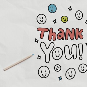 Printable Smiley Thank You Coloring Card - Greeting Card, DIY, Color-at ...