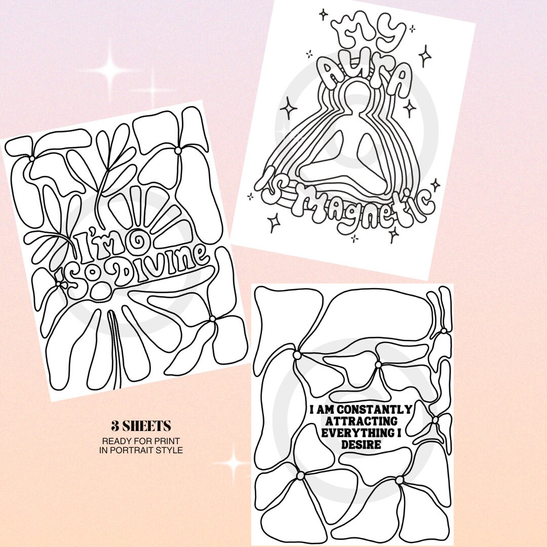 Printable Garden Affirmations 3 Coloring Sheets, Adult Coloring Pages ...