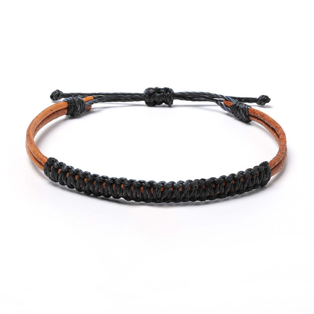 Handmade Genuine Leather & Wax Thread Surfer Bracelet Adjustable ...