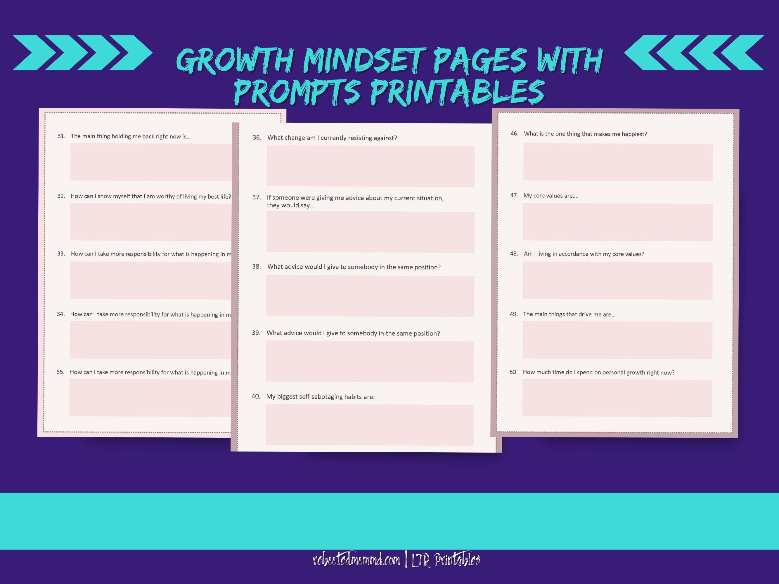 Growth Mindset Worksheets With Prompts | Growth Mindset Printables ...