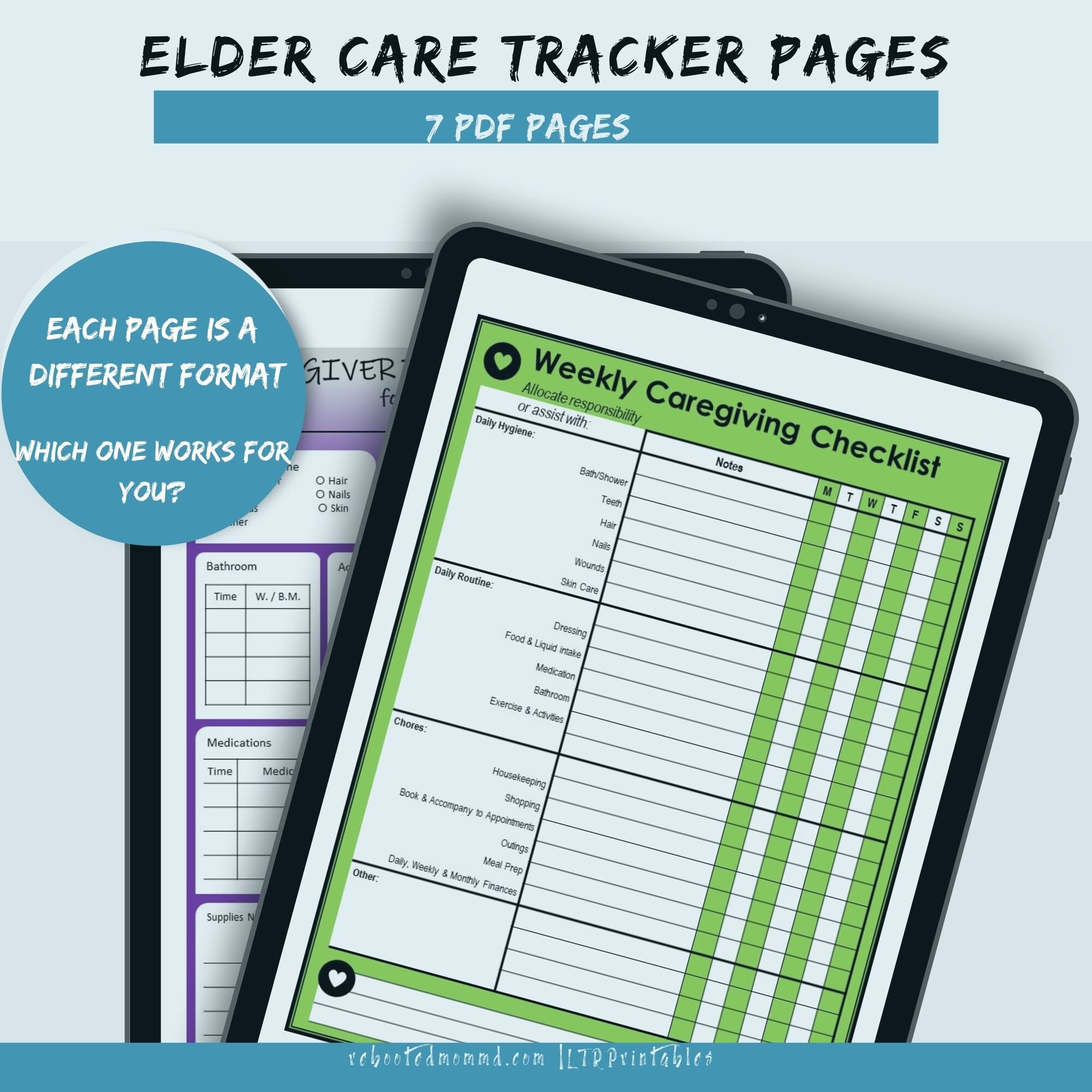 Elder Care Tracker Printables | Daily Care Log | Elderly Planner ...