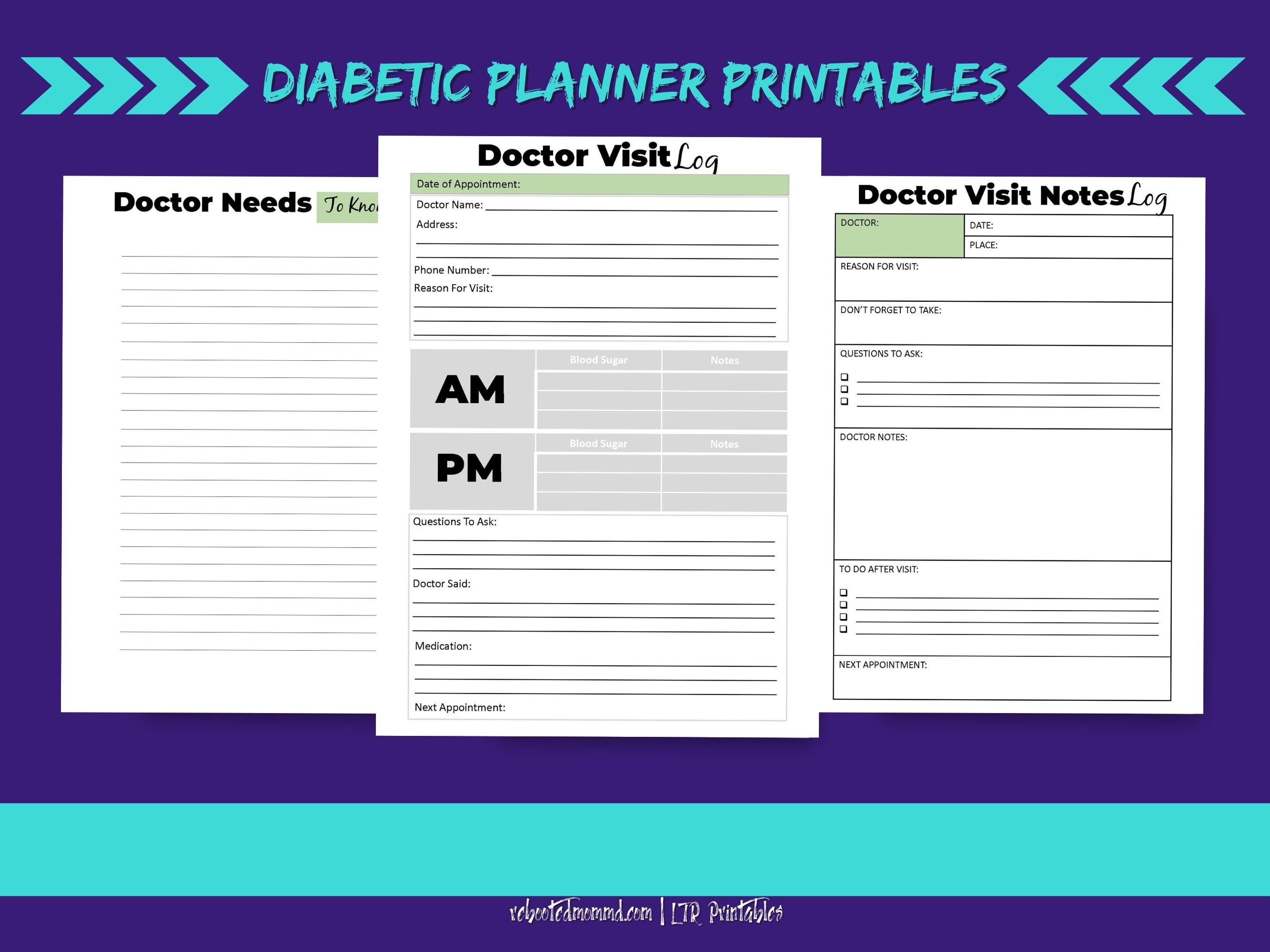 Diabetic Planner Printables Diabetes Medical Planner Diet - Etsy